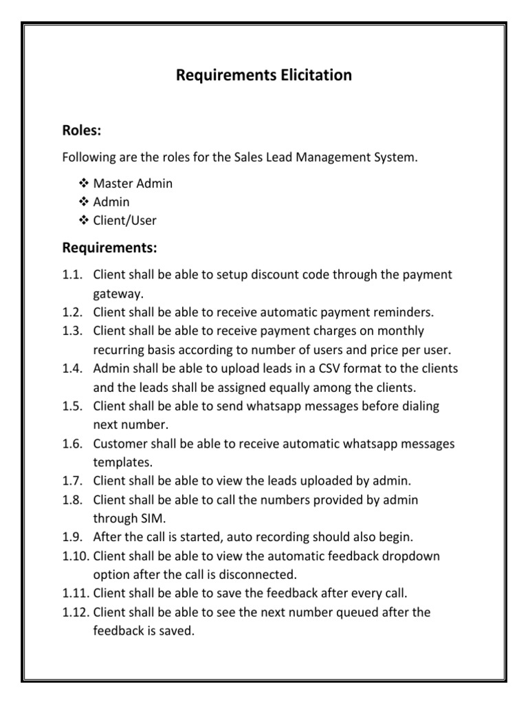 Sales Management System Requirements | PDF