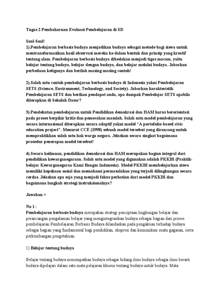 Tugas 2 Pembaharuan Evaluasi Pembelajaran Di SD | PDF