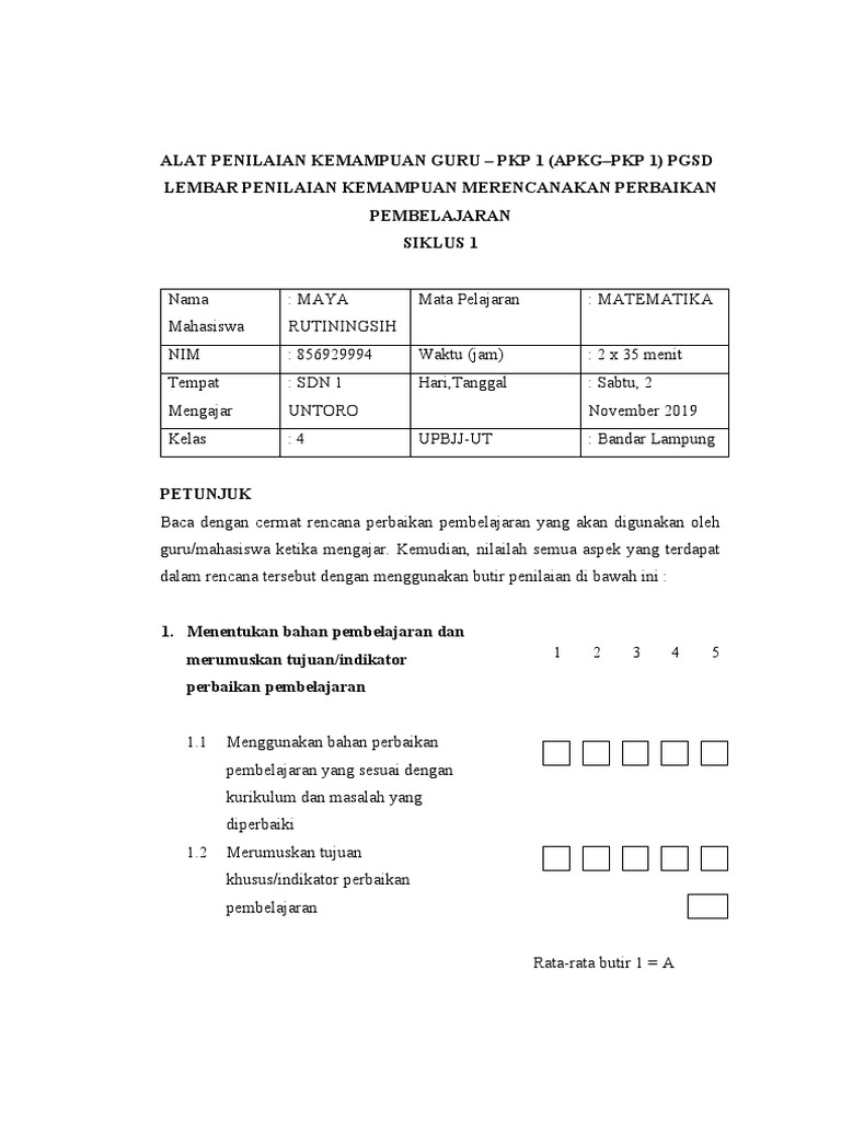 Apkg Siklus 1 Penilai 2 | PDF