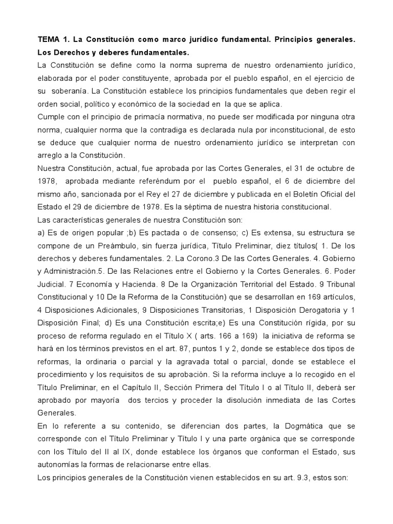 La Constitución Española De 1978 Principios Generales Los Derechos Y