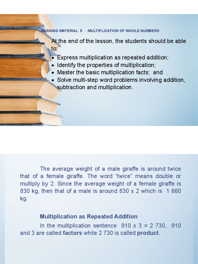 Lesson 5 - Multiplication of Whole Numbers | PDF | Multiplication ...