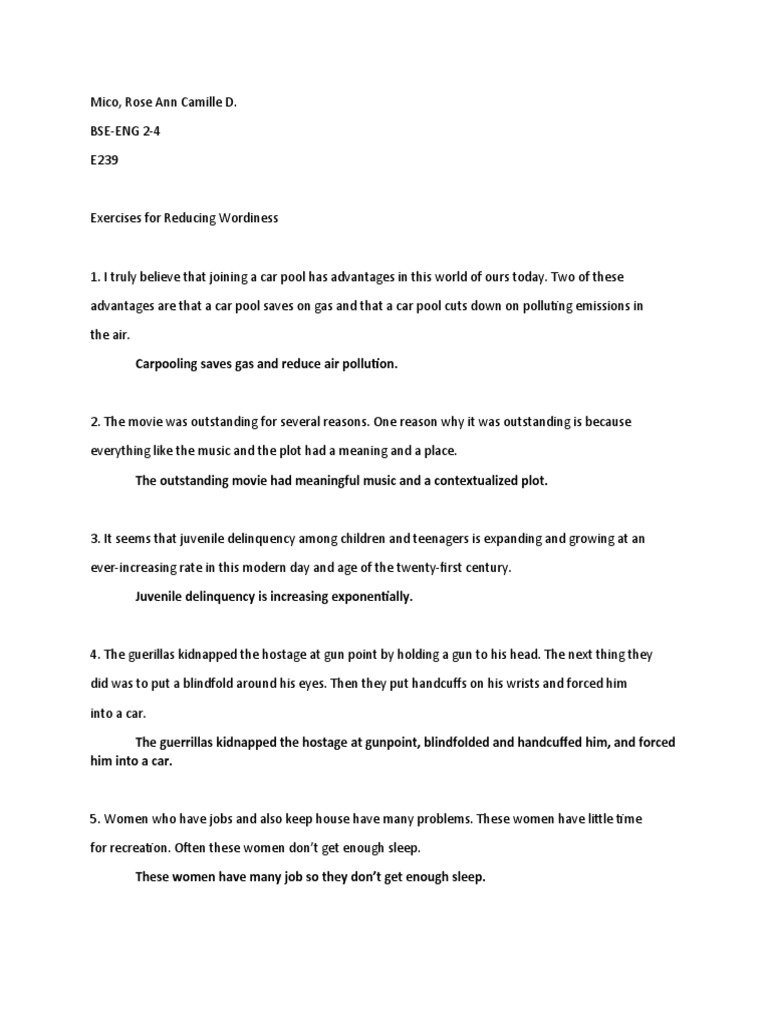 Exercises For Reducing Wordiness | PDF | Language Arts & Discipline ...