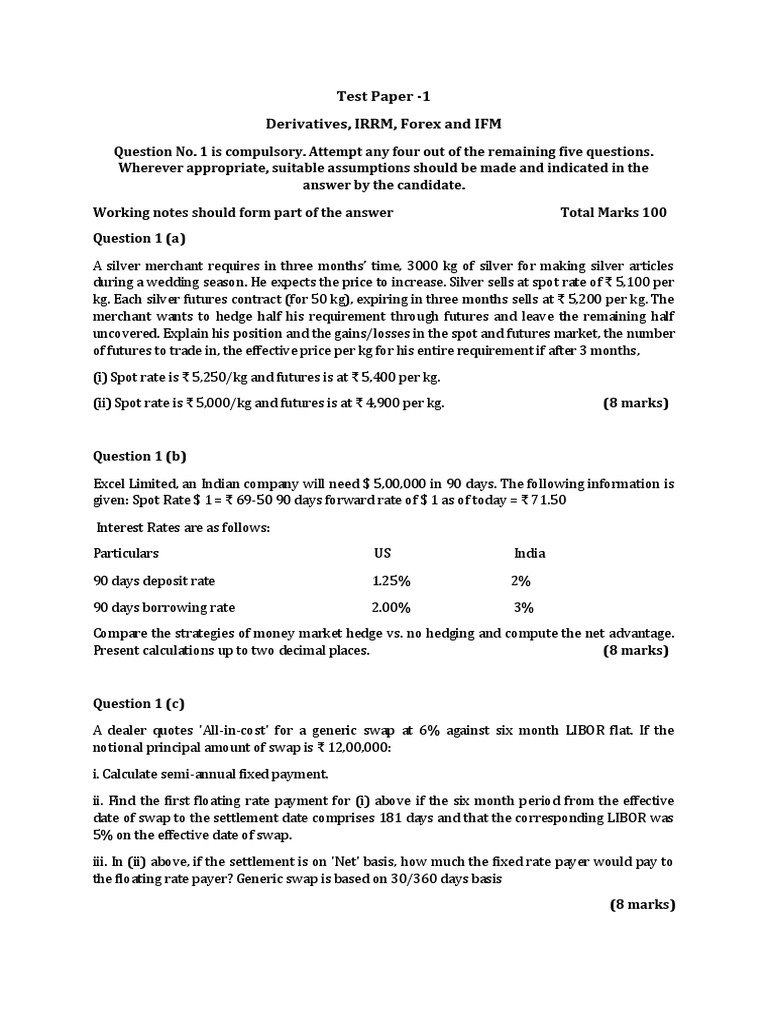 Derivatives and Forex Test Paper | PDF | Swap (Finance) | Futures Contract