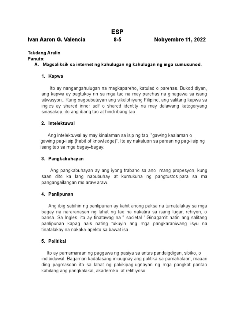 ESP Takdang Aralin Ivan 3 | PDF