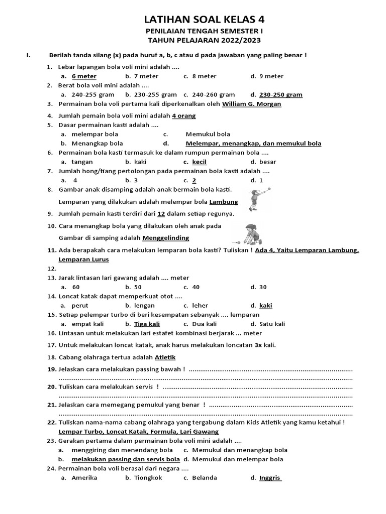 PTS Pjok KLS 1 - 6 - 2021-2022 | PDF