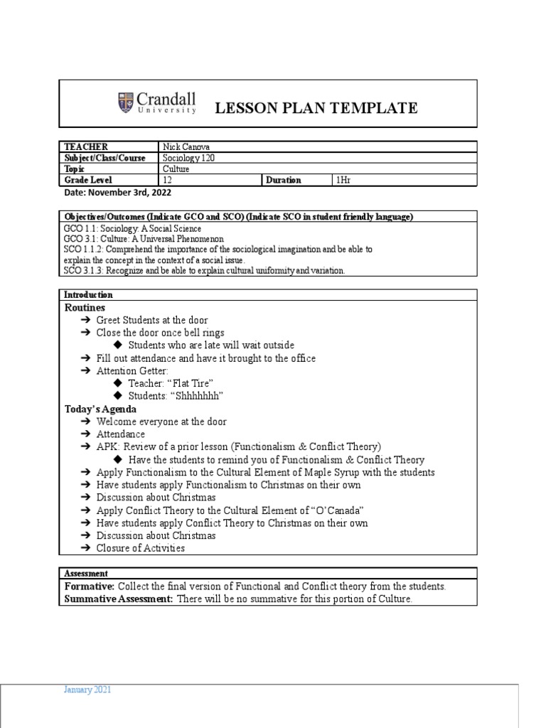 Sociology Lesson Plan | PDF | Lesson Plan | Sociology