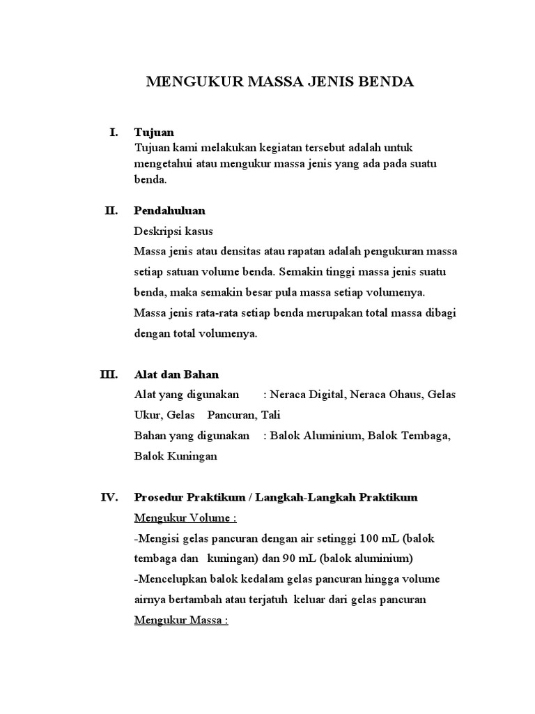 Mengukur Massa Jenis Benda Aufa | PDF
