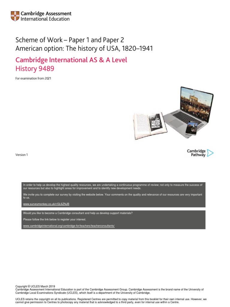 9489 Scheme of Work Paper 1 and 2 - American History For Examination ...