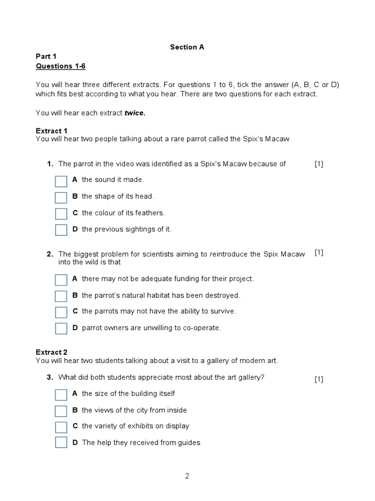 2018 GCE O Level English Listening | PDF | Parrot