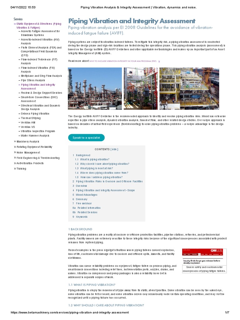 Piping Vibration Analysis & Integrity Assessment - Vibration, Dynamics and Noise - EN | PDF ...