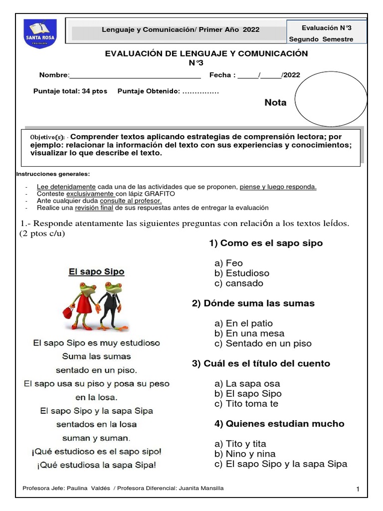 PRUEBA DE LENGUAJE Comprension Lectora ADECUADA | PDF | Cognición | Ciencia cognitiva