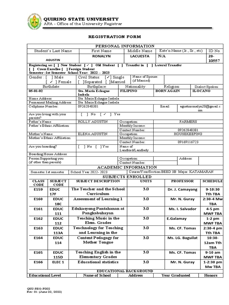 F2 Registration FormA Revised | PDF