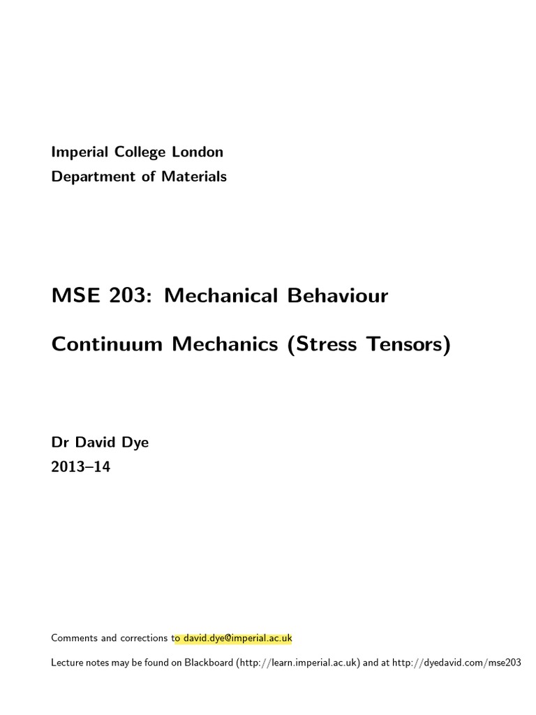 Continuum Mechanics: Stress Tensors | PDF | Stress (Mechanics ...