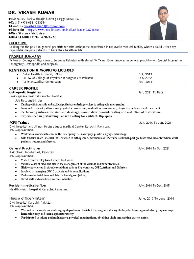 Resume of DR PDF | PDF | Surgery | Physician