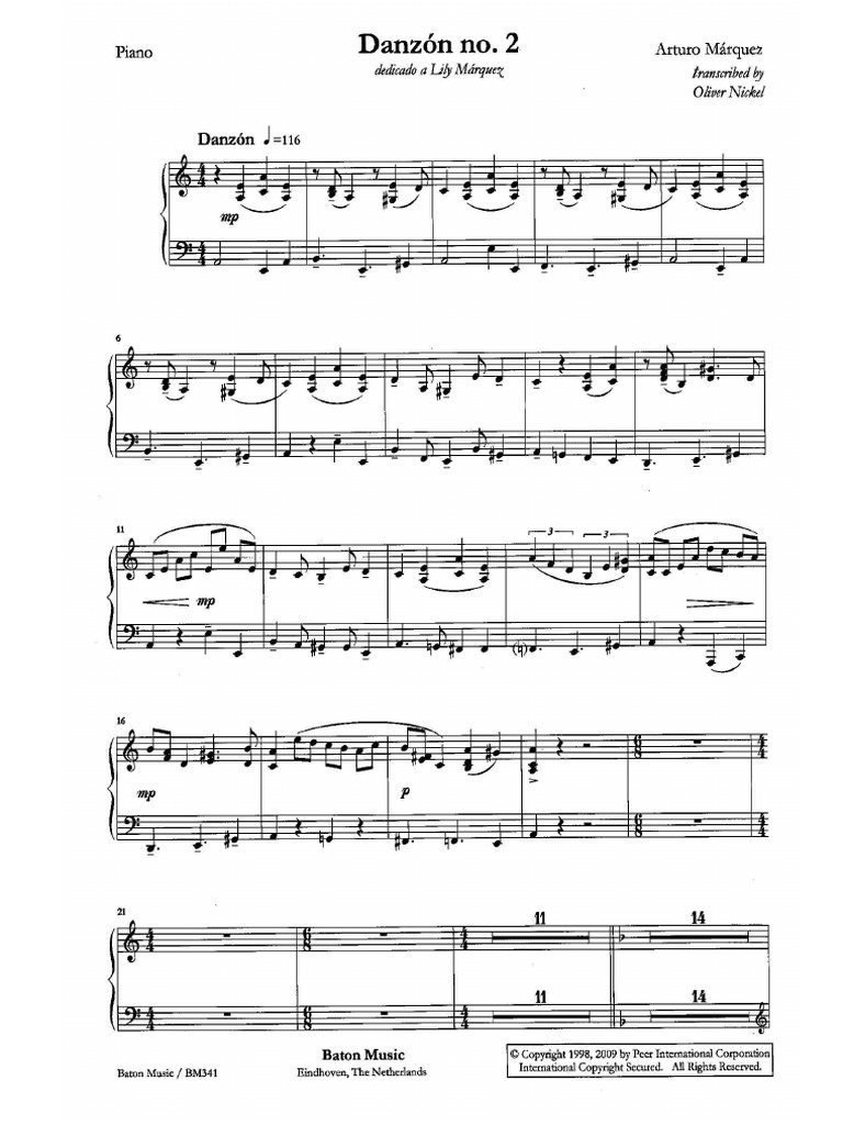Danzón N. 2 Piano | PDF