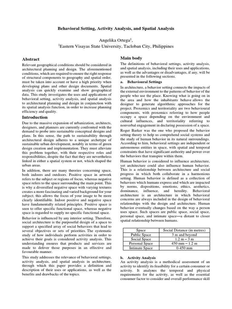 Behavioral Setting, Activity Analysis, and Spatial Analysis | PDF ...