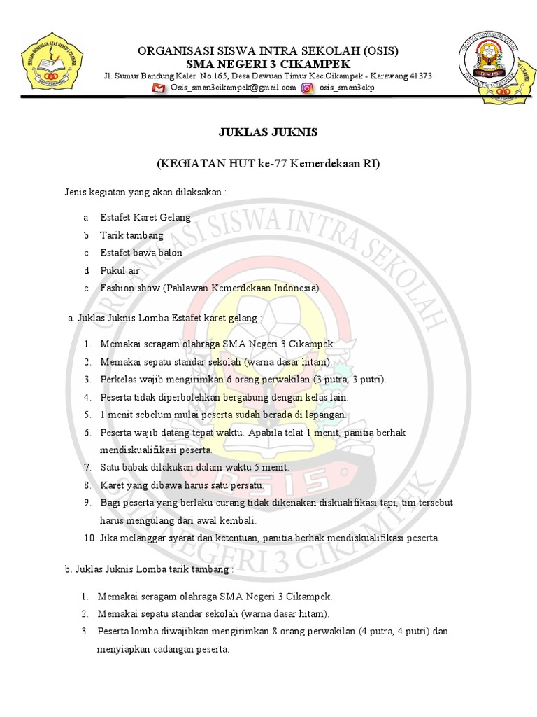 Juklas Juknis Lomba Hut RI-1 | PDF