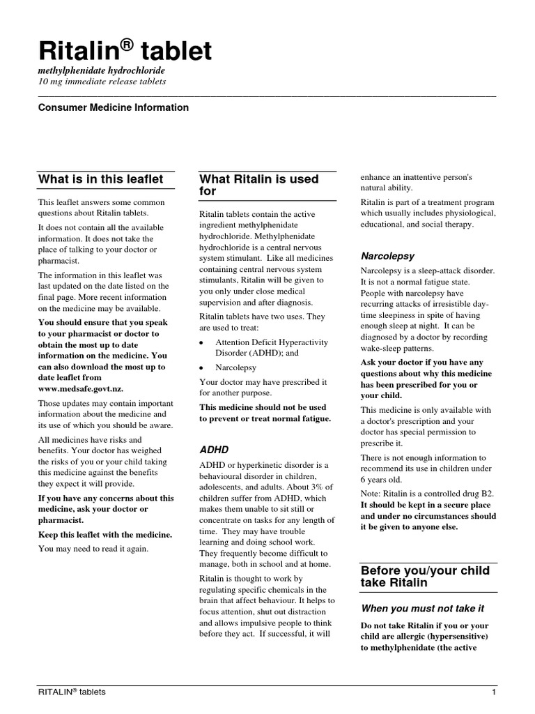 Ritalin | PDF | Attention Deficit Hyperactivity Disorder | Dose ...