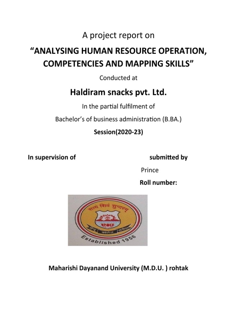 Analysis of Human Resource Operations, Competencies and Skill Mapping at Haldiram Snacks Private ...