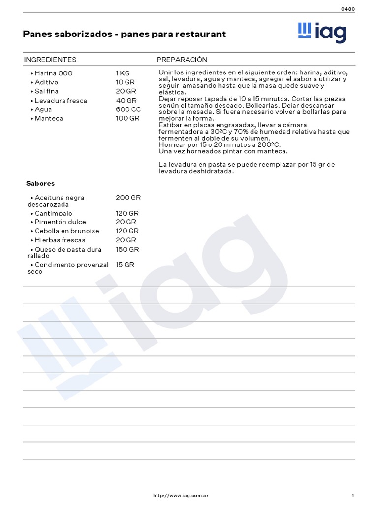 Panes Saborizados - Panes para Restaurant | PDF