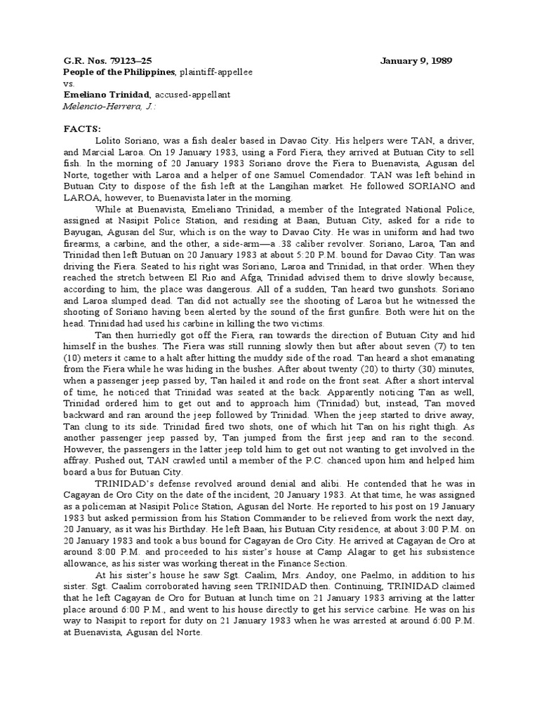 CASE No. 17 People of The Philippines vs. Emeliano Trinidad | PDF | Murder | Reasonable Doubt