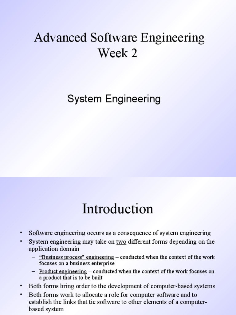 Advanced Software Engineering Week 2 | PDF | System | Systems Engineering