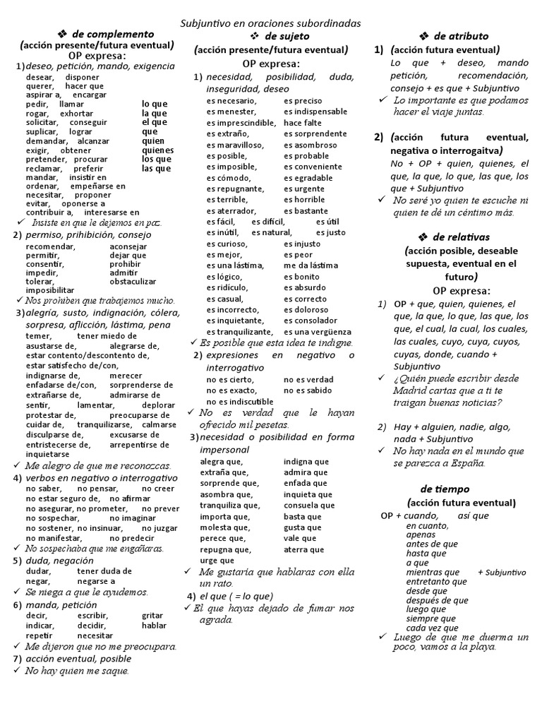 Subjuntivo en Oraciones Subordinadas | PDF | Mecánica del lenguaje ...