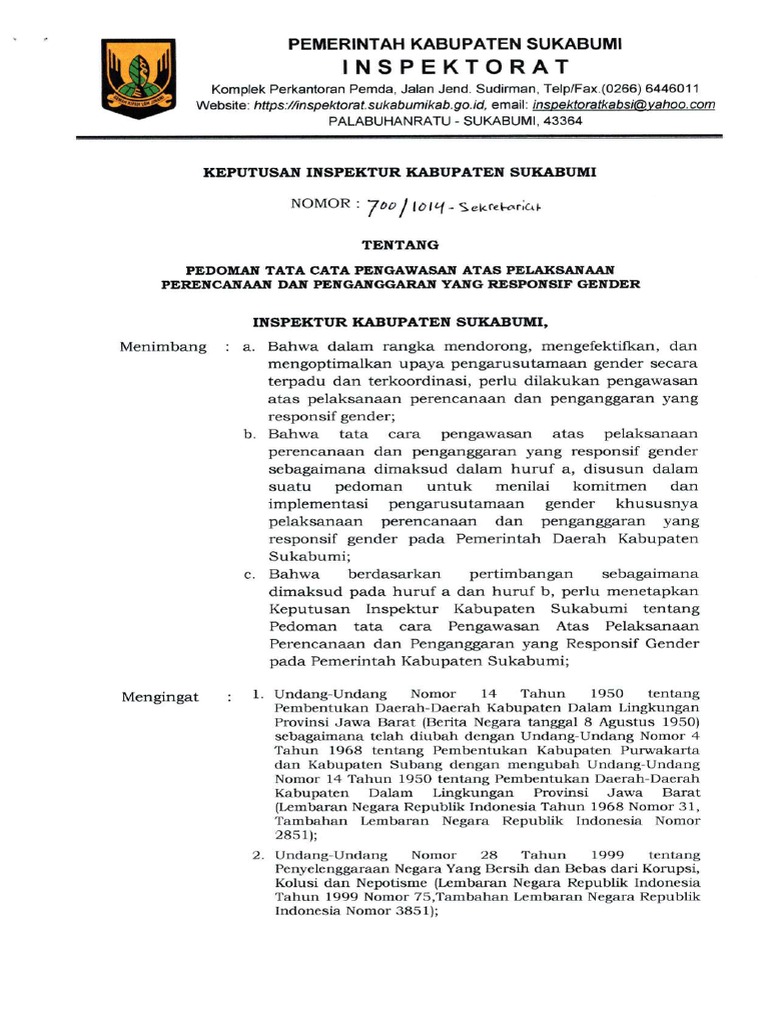 SK Dan Pedoman Tata Cara Pengawasan PPRG 2020 | PDF