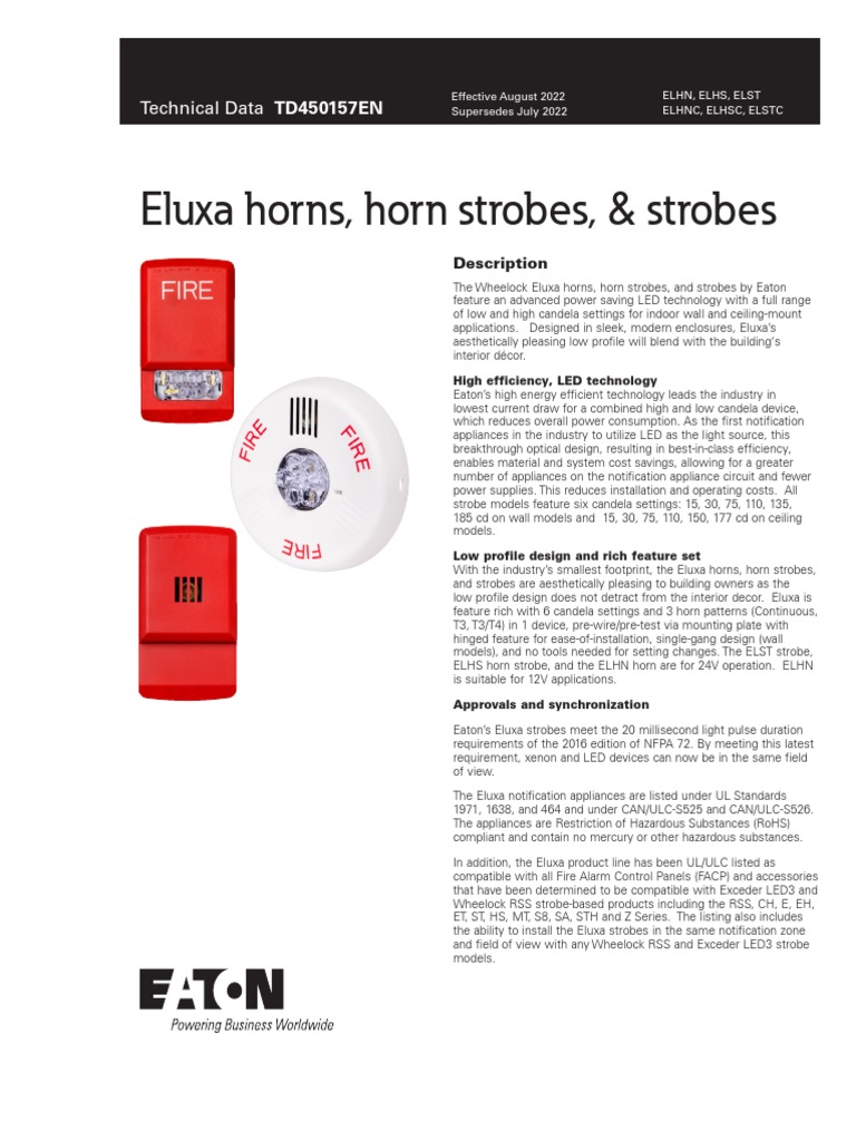 Eluxa Horns Strobes Data Sheet TD450157EN | PDF | Electrical ...