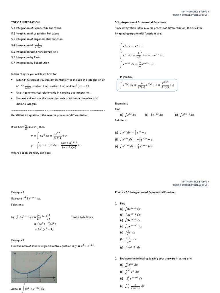 5.1 Integration of Exponential Functions 5.2 Integration of Logarithm ...