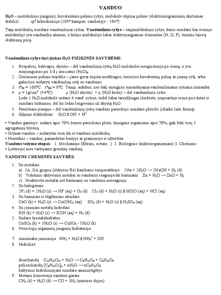 Chemija 12 Klasė VANDUO TIRPALAI | PDF