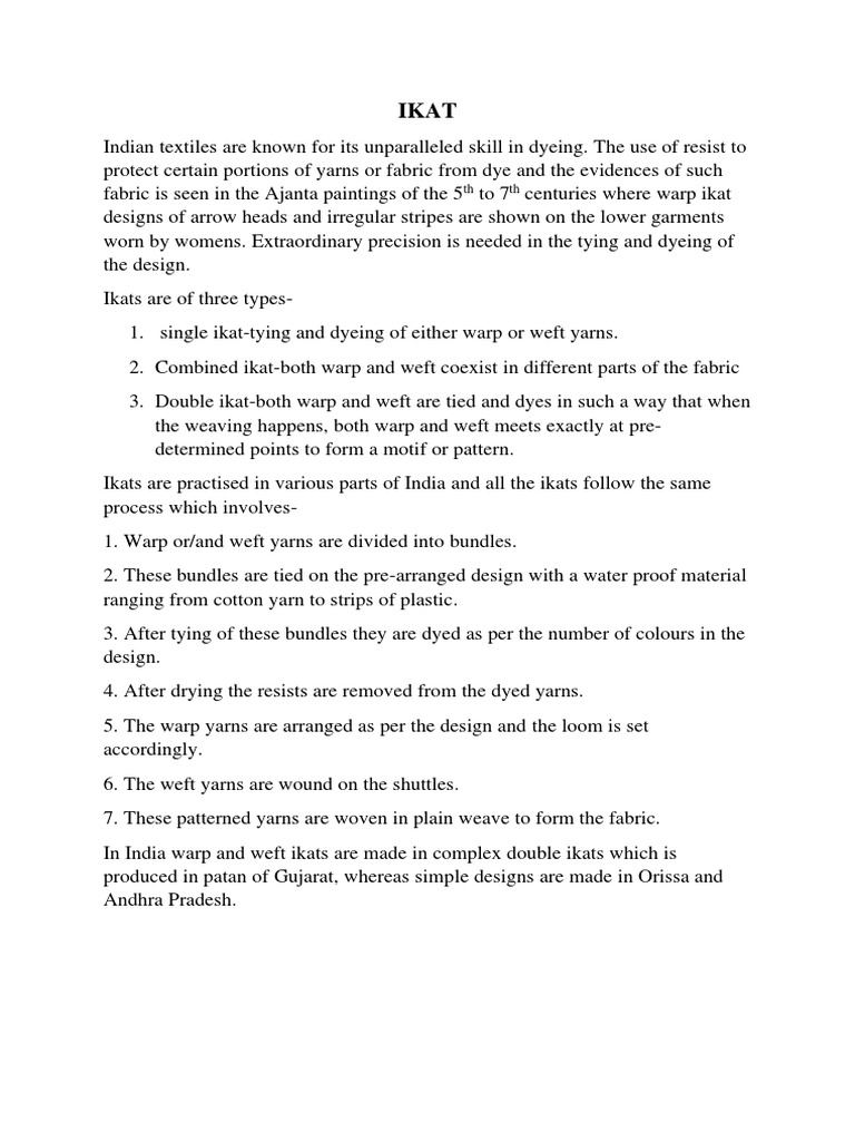 Ikat Handout | PDF | Weaving | Textiles