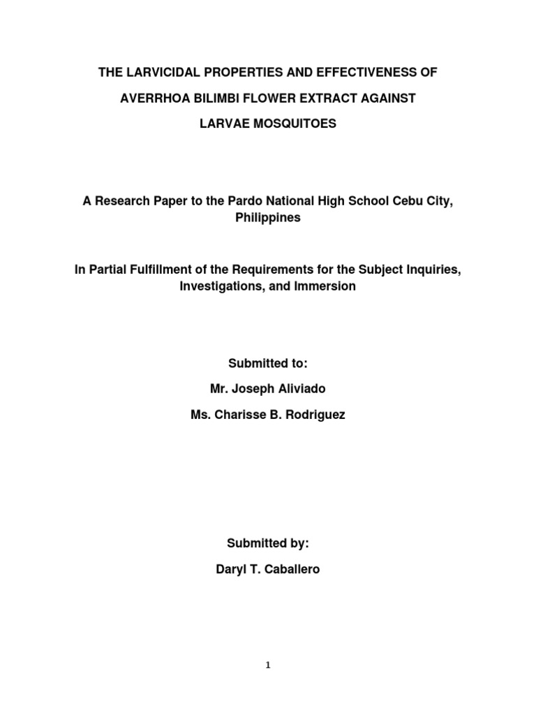 Larvicidal Effects of Bilimbi Flower Extract | PDF | Malaria | Mosquito