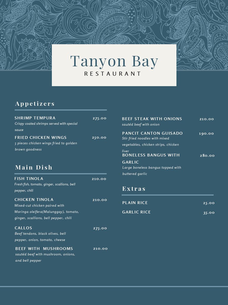 Tanyon Menu With Snacks-2 | PDF | Cooking | Regional & Ethnic Food