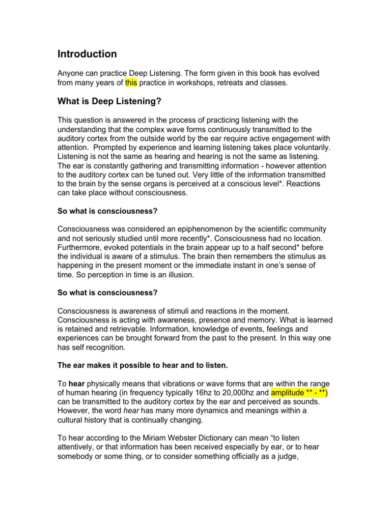 Deep Listening A Composers Sound Practic | PDF | Perception | Sound