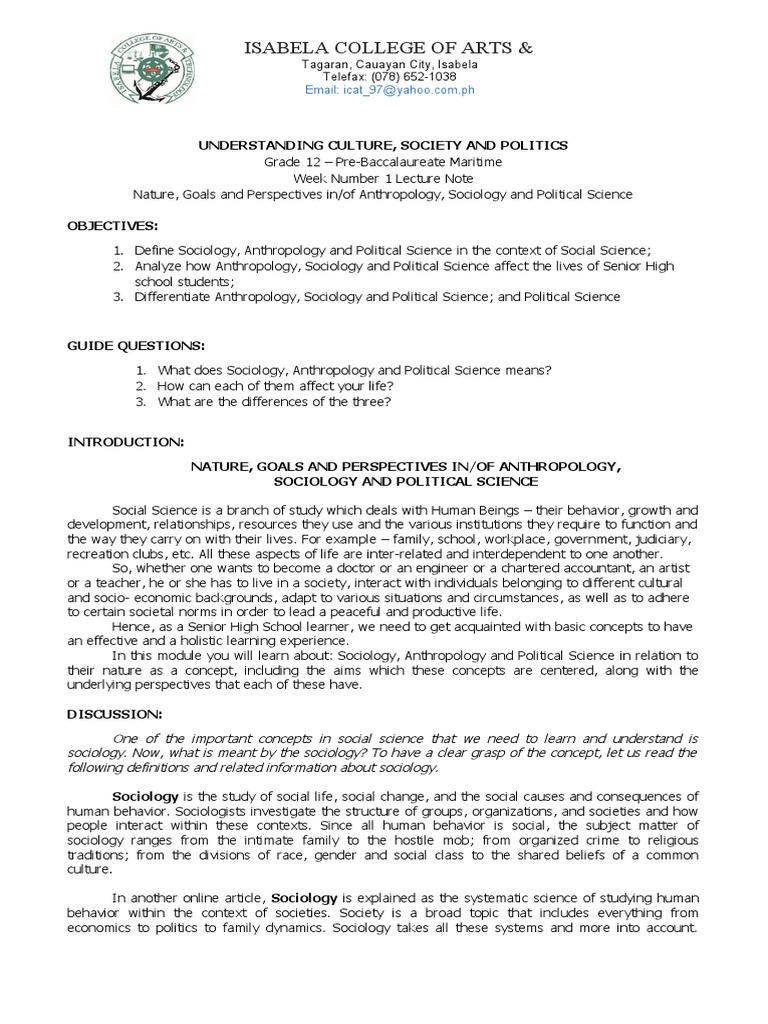 UCSP Lecture Note | PDF | Sociology | Anthropology