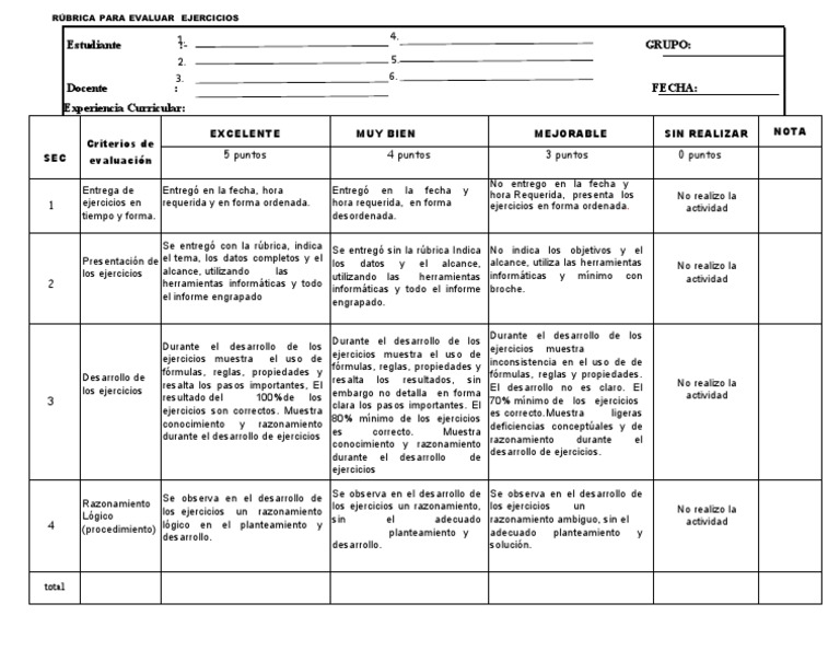 Rúbrica - para Evaluar Ejercicios | PDF | Cognición