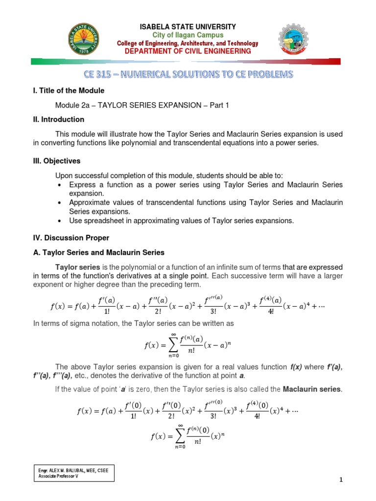 2nd Module - Numerical Solutions To CE Problems - Taylor Series ...