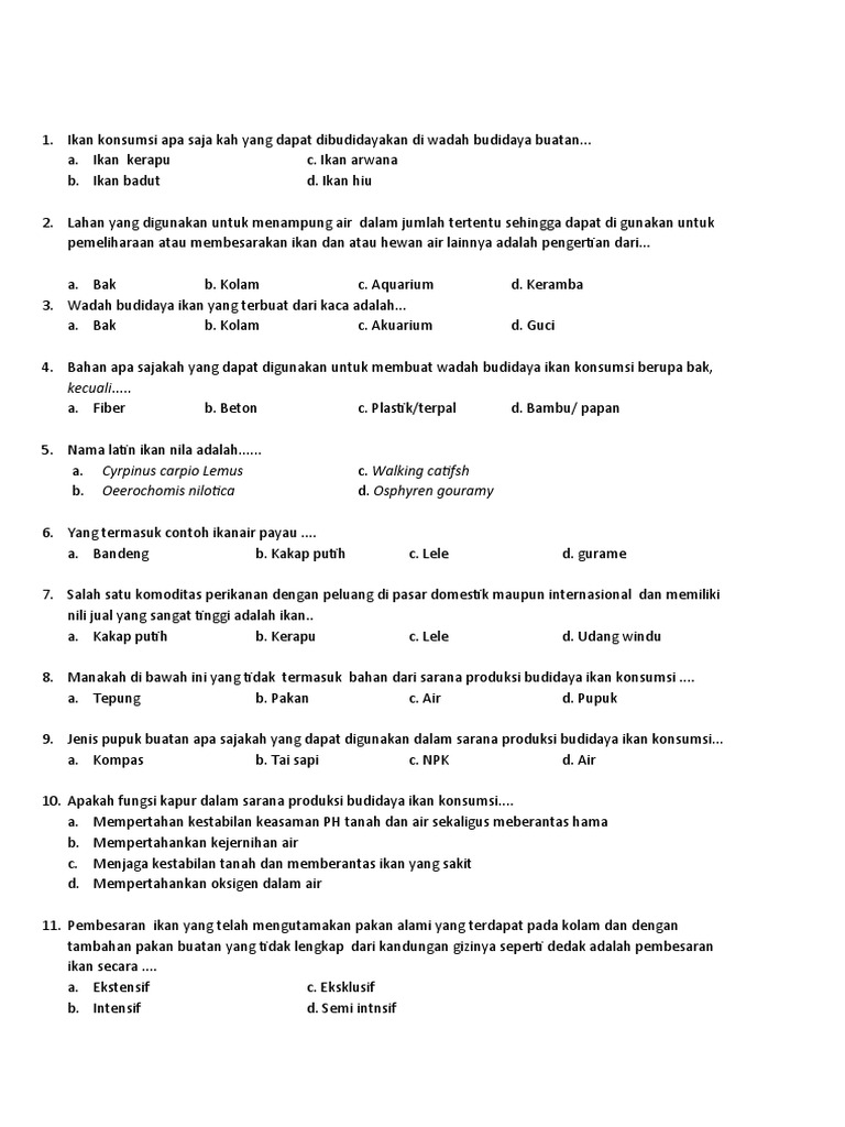 LAt Soal Budidaya Ikan Konsumsi | PDF