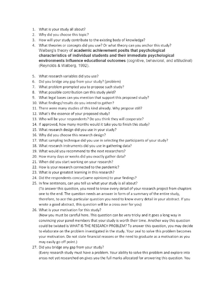 Possible Questions in Research | PDF