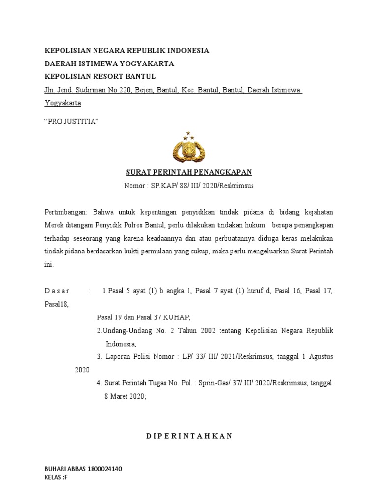 Surat Perintah Penangkapan | PDF