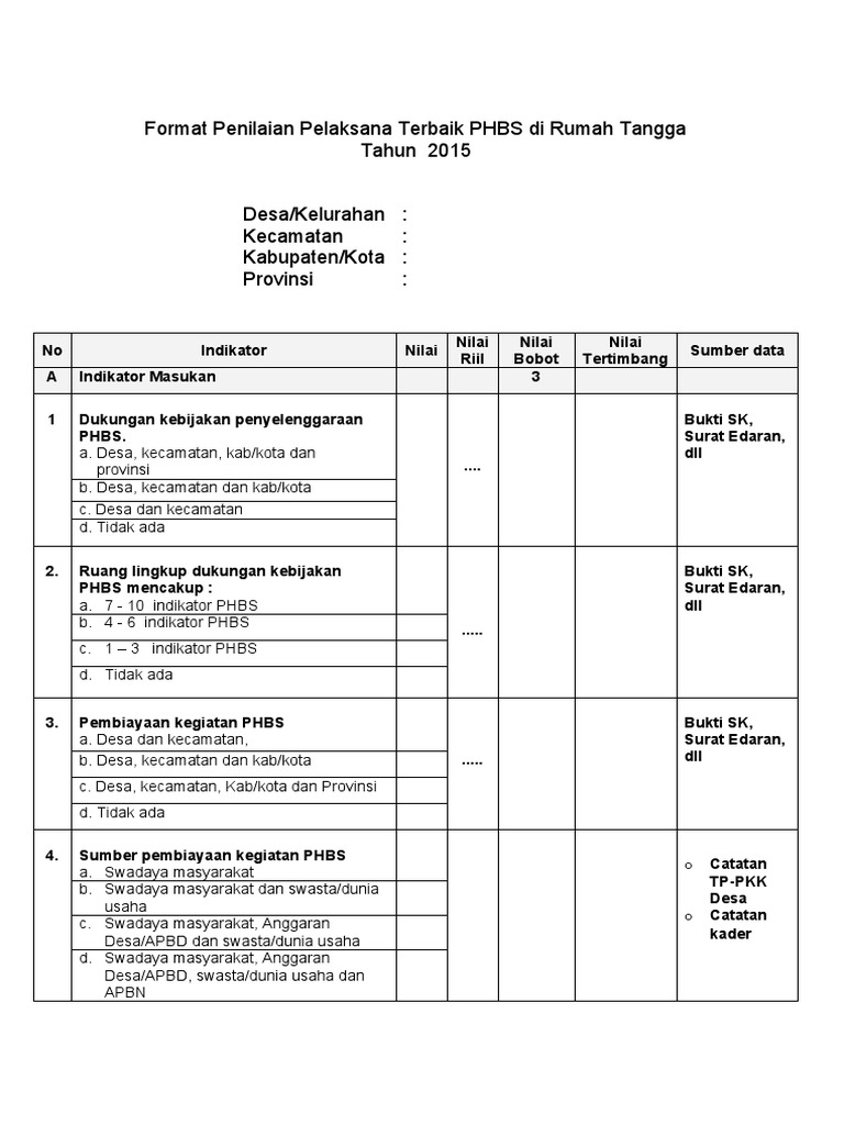 3 - Format Penilaian Lomba Phbs | PDF