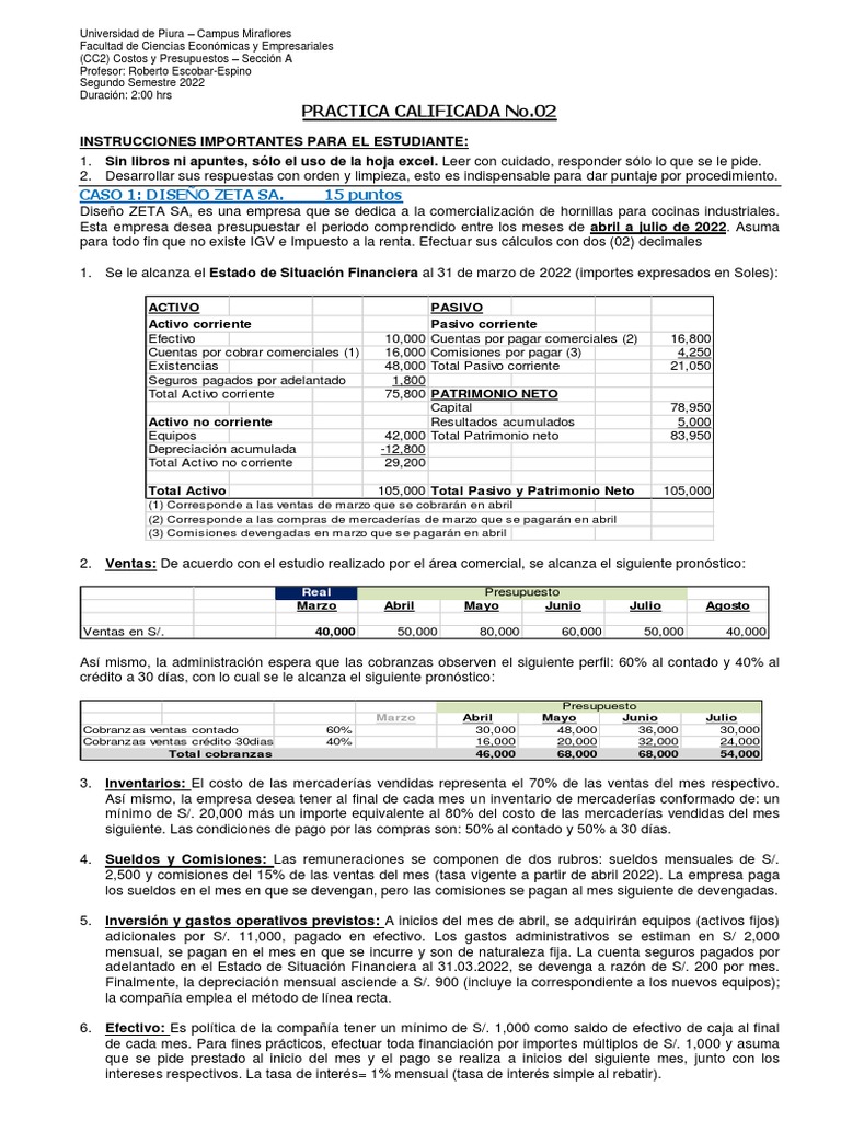 CC2 PC2 2022-Ii | PDF | Presupuesto | Economias