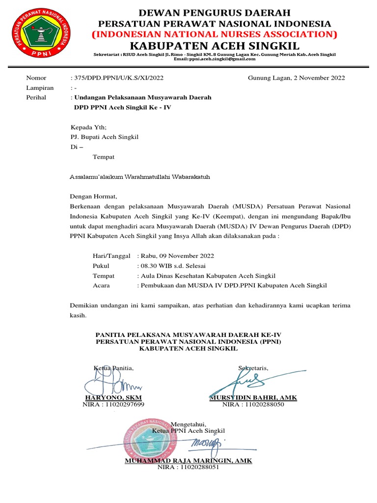 Undangan Peserta Musda IV Ppni Singkil | PDF | Kesehatan Holistik