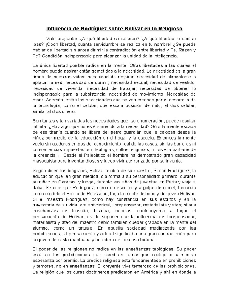 Influencia de Rodríguez Sobre Bolívar en Lo Religioso | PDF | Dios ...