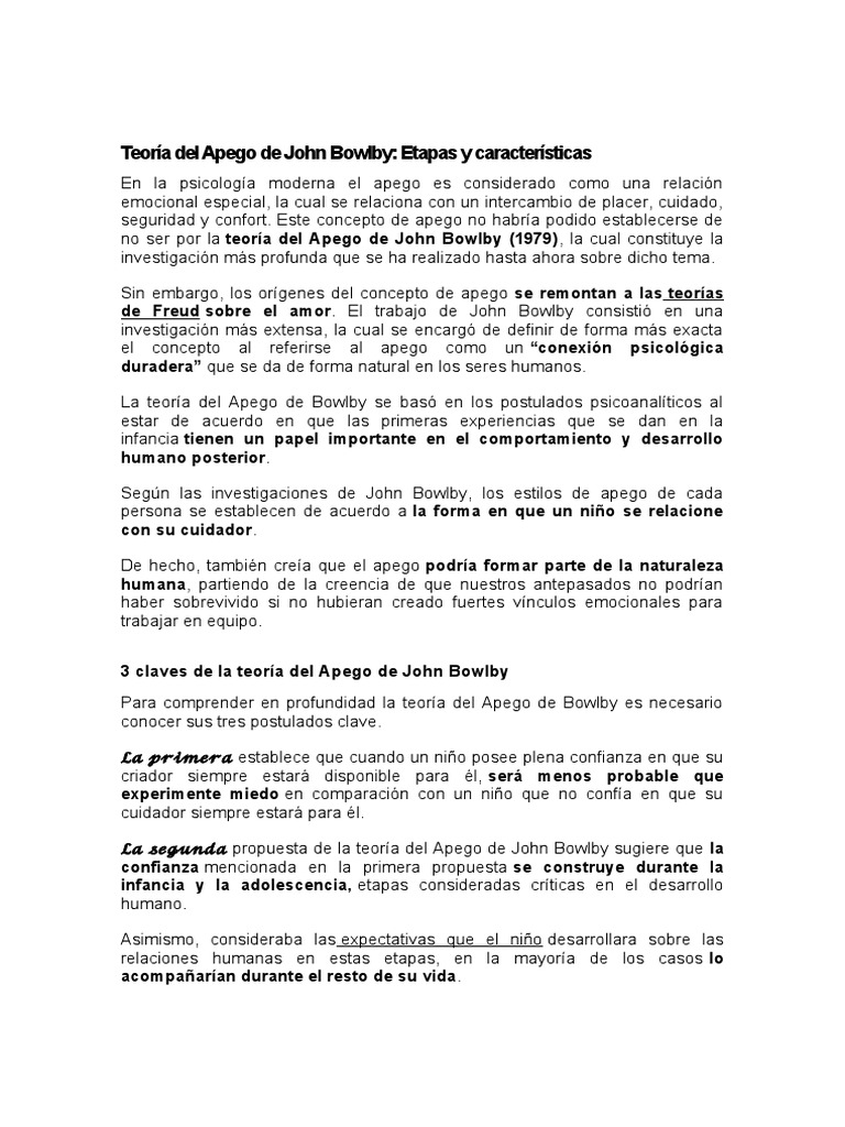 Teoría Del Apego de John Bowlby | PDF | Teoría de apego | Cognición