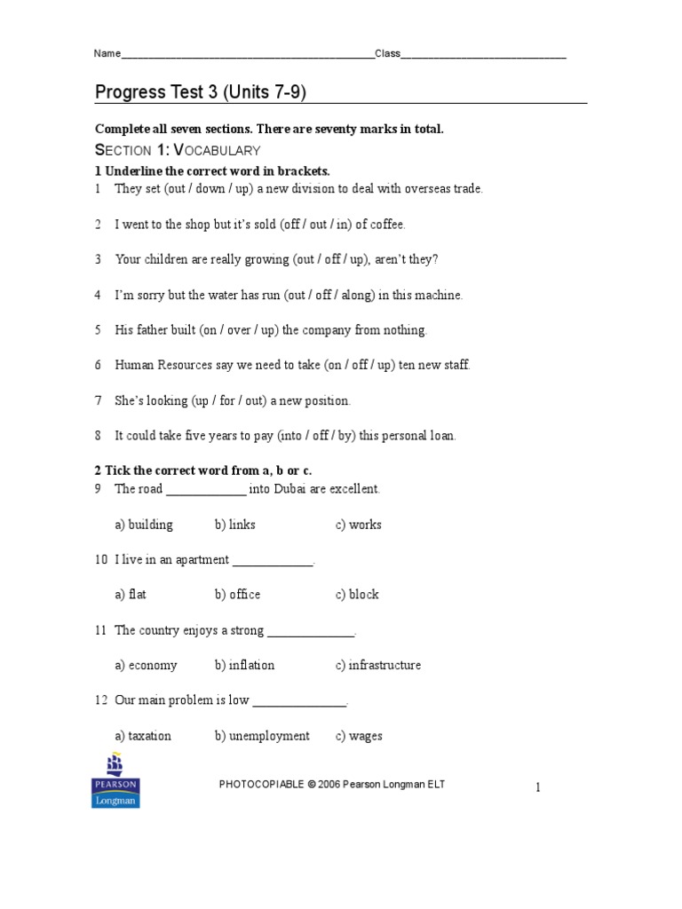 Progress Test 3 | PDF
