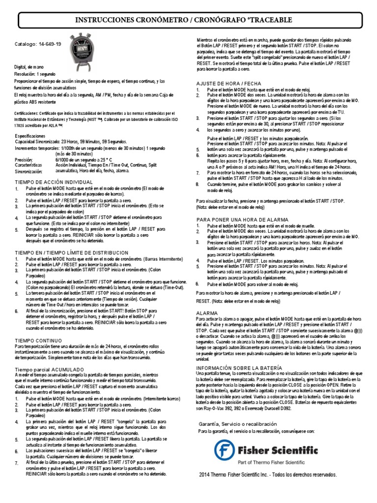 Manual Reloj Cronometro - 14-649-19 | Descargar gratis PDF | Reloj