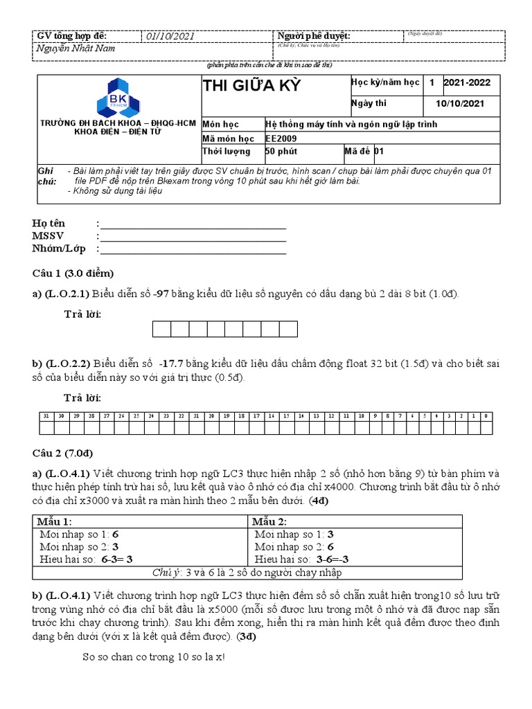 De Thi GK HTMTNNLT HK211 | PDF
