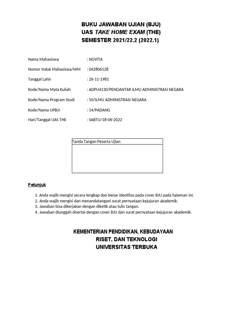 Jawaban Ujian Administrasi Negara | PDF